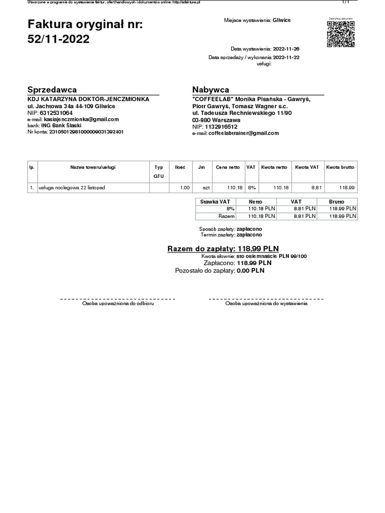 Faktura Vat NR 52 11 202278 | PDF