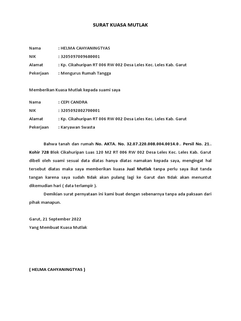 Surat Kuasa Mutlak | PDF