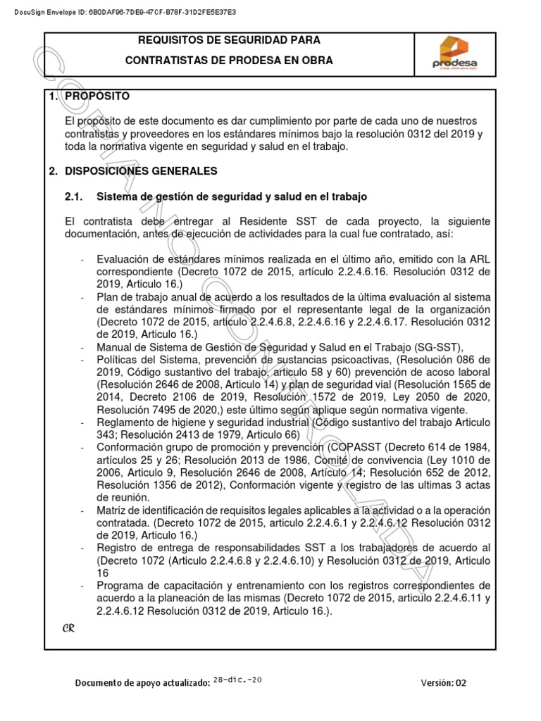 Requisitos de Seguridad para Contratistas de Prodesa en Obra 001 | PDF | Ciencias de la Salud