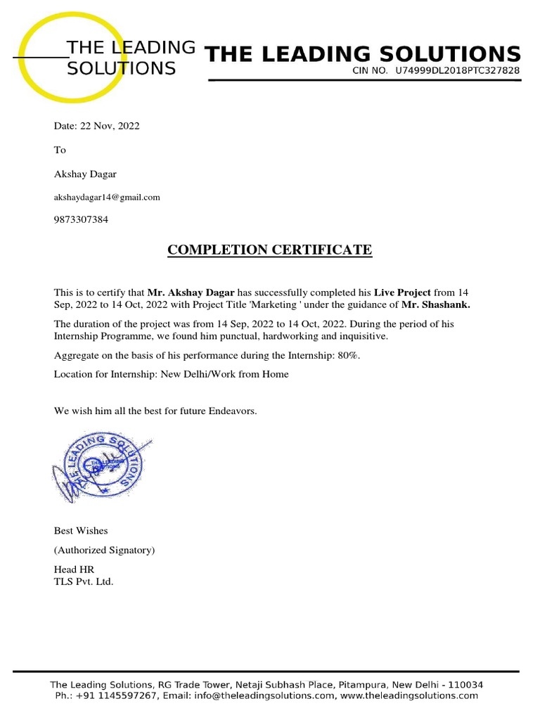 The Leading Solution Certificate Pdf