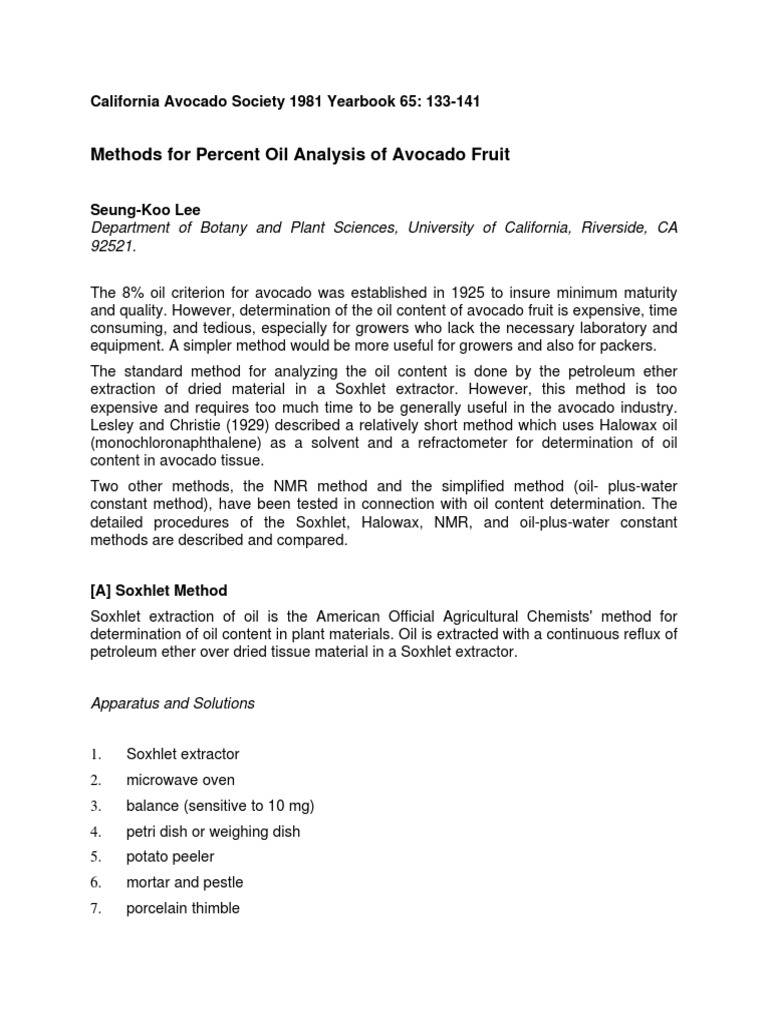 Avocado Oil Content Analysis Methods | PDF | Chemistry