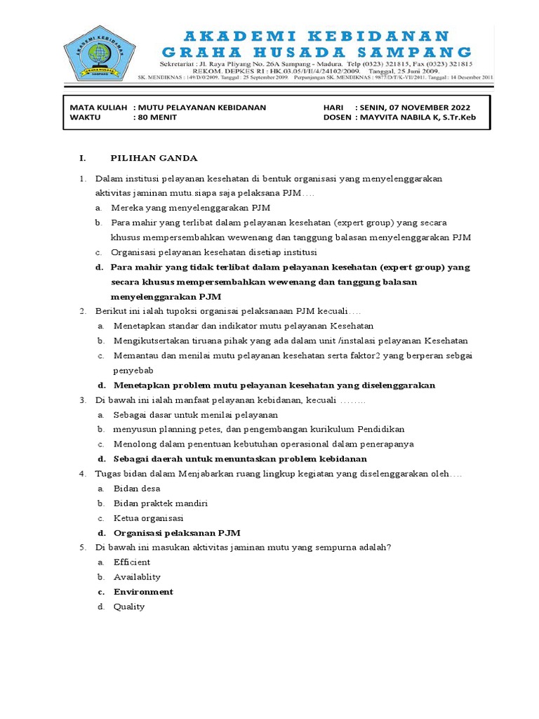 Soal MUTU Terbaru | PDF