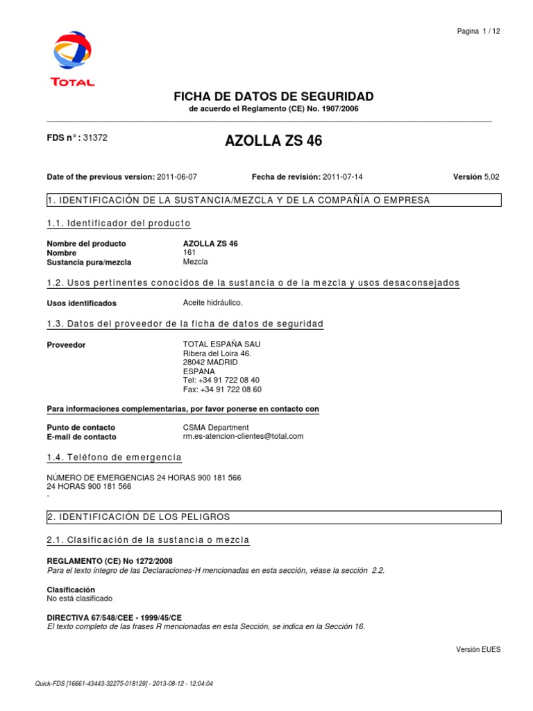 Ficha Técnica de Azolla ZS 46 | PDF | Tecnología