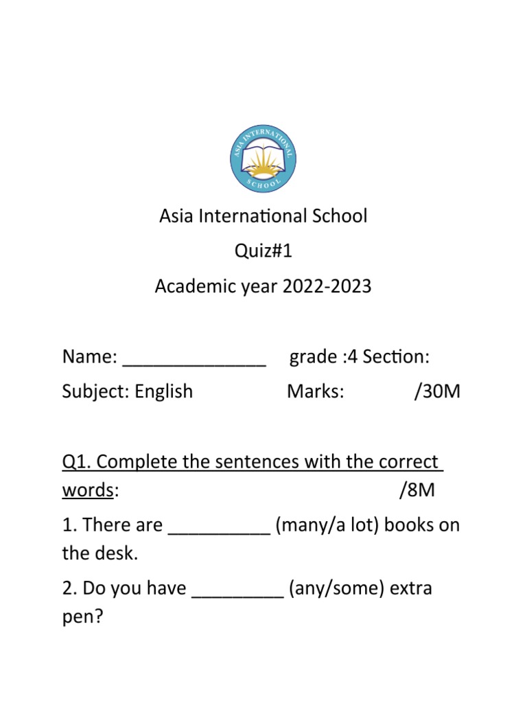Asia International School Kenan Exam | PDF
