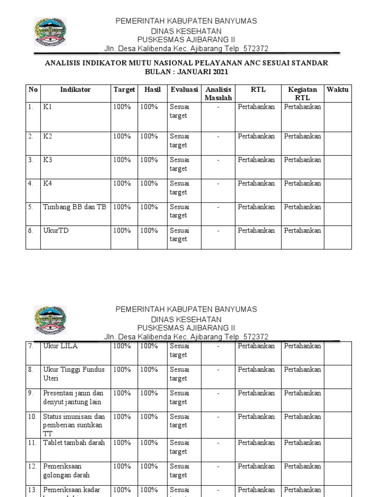 Analisis Indikator Anc Standar 2021 | PDF