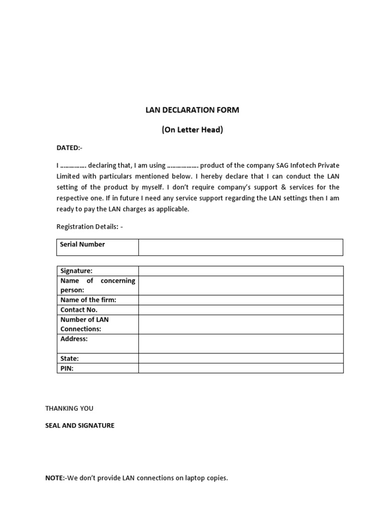 LAN Declaration Form | PDF