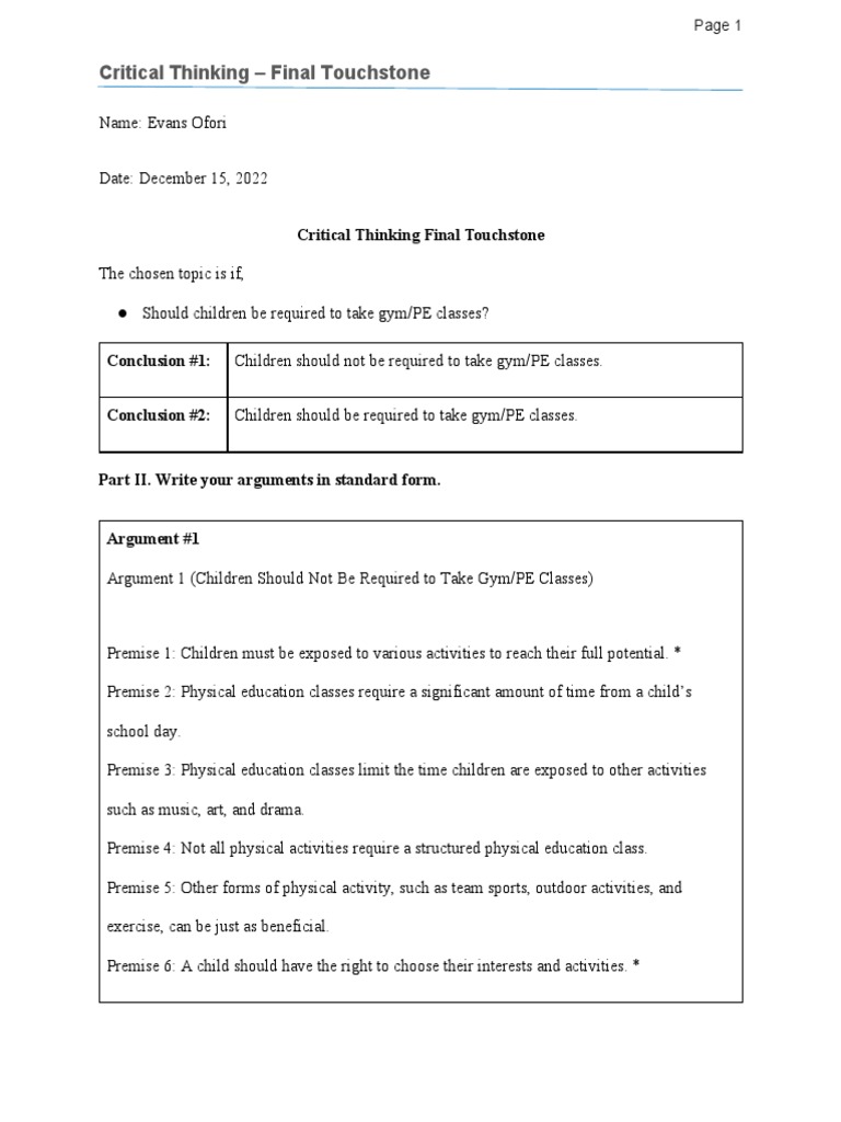 Critical Thinking Assignment | PDF | Argument | Logical Consequence