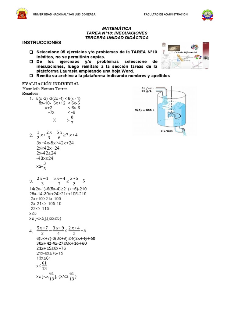 Tarea Mate N10 Inecuaciones | PDF