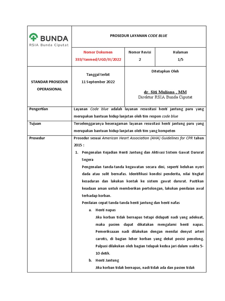 Sop Layanan Code Blue 2022 | PDF