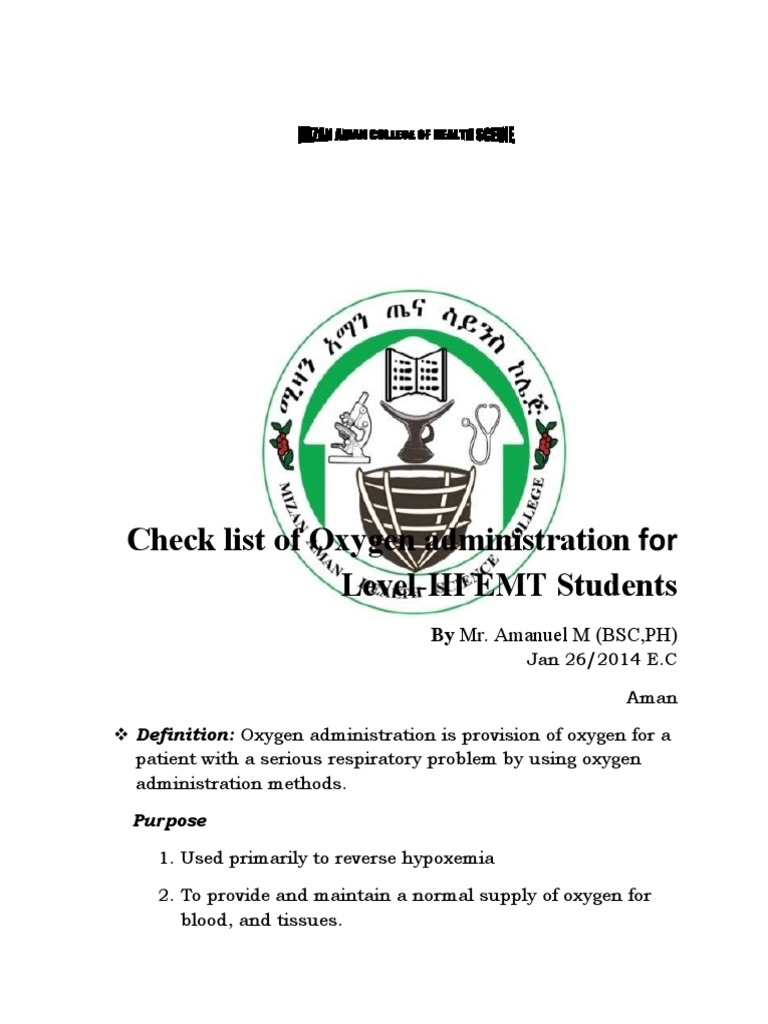 Check List of Oxygen Administration For Level | PDF | Hypoxia (Medical ...