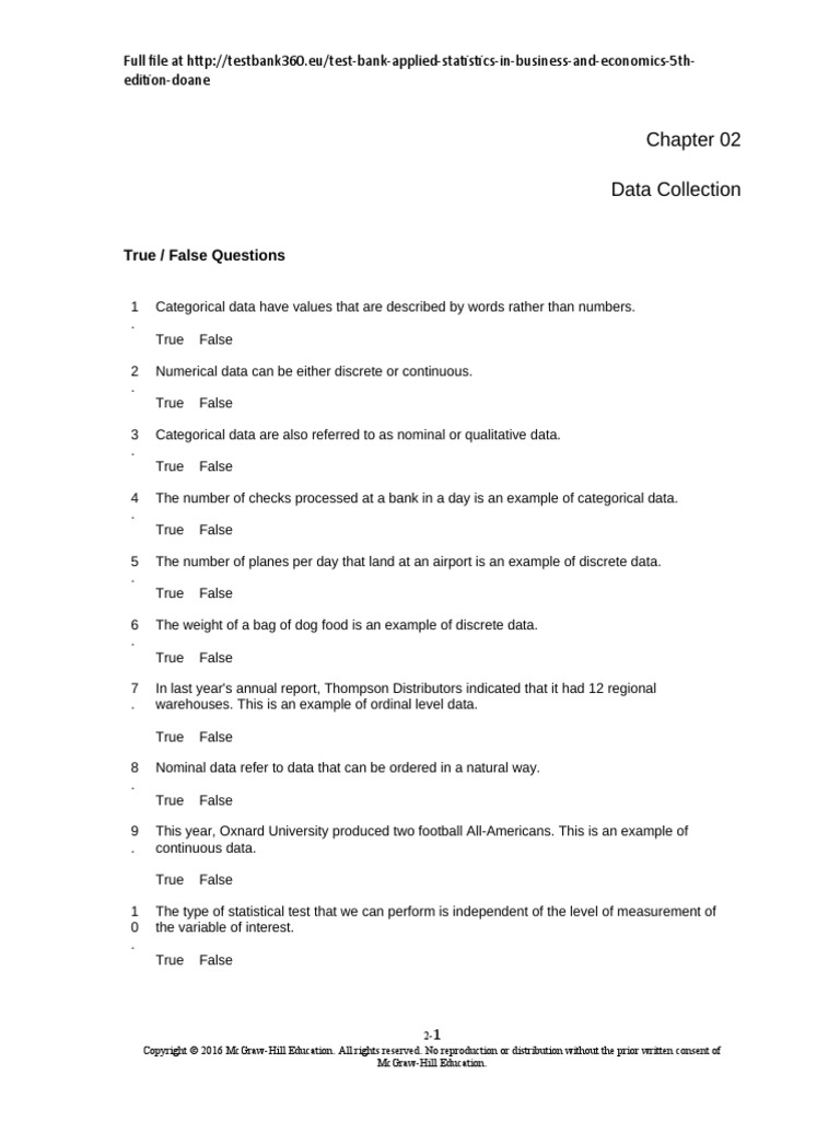 SB Test Bank Chapter 2 | PDF | Sampling (Statistics) | Level Of Measurement