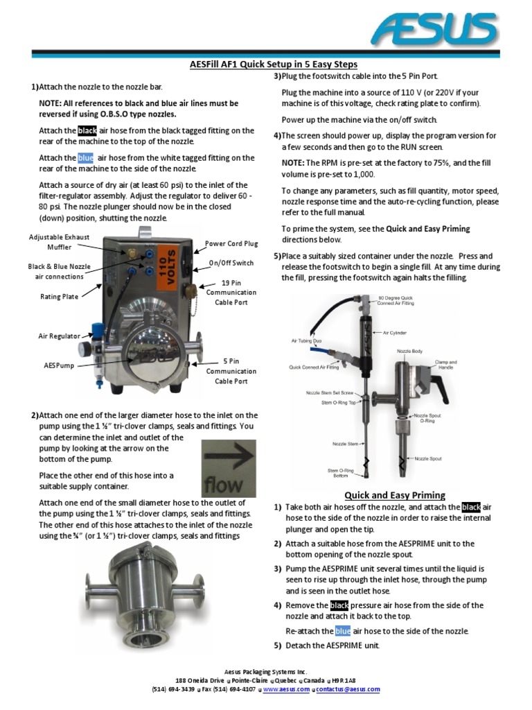 Aesus AESFill AF1C Quick Setup Sheet May 2014 | PDF | Pump | Machines