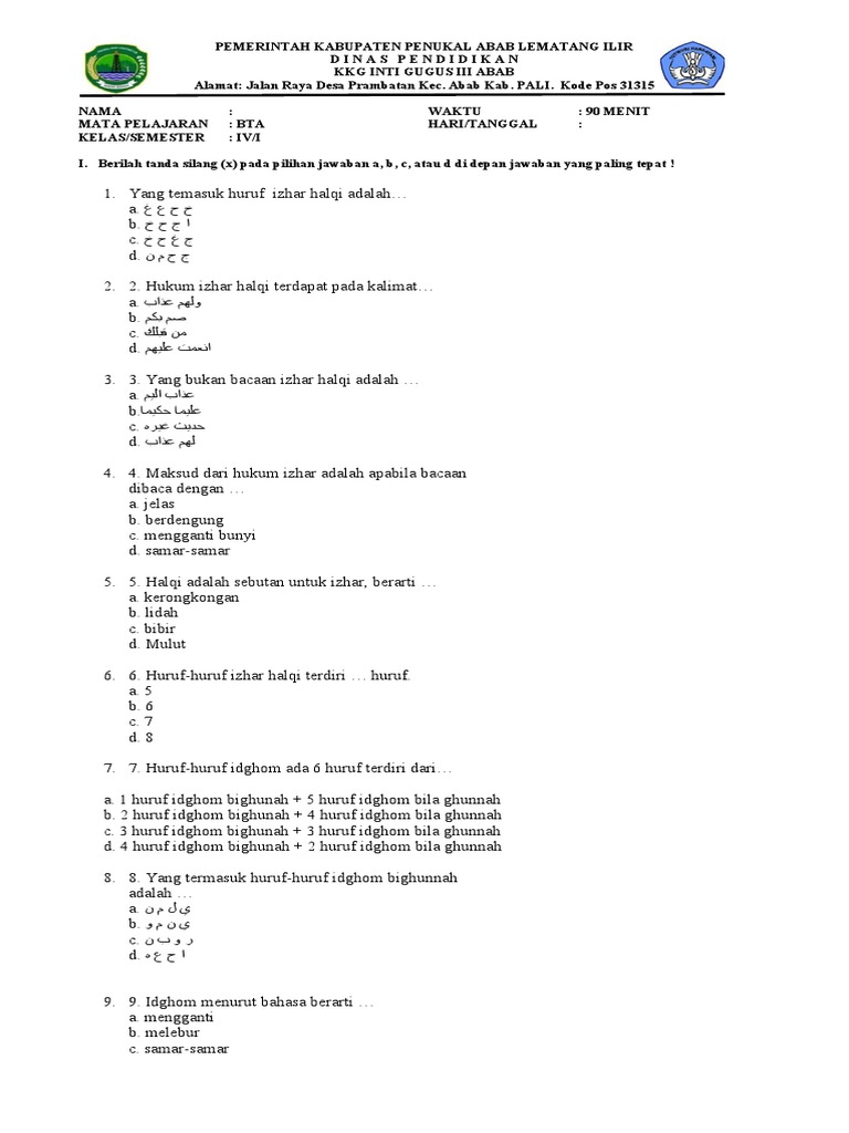 Soal Bta Kelas 4-6 | PDF