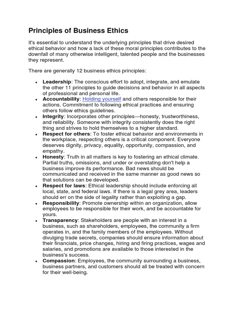 Principles of Business Ethics | PDF | Business Ethics | Integrity