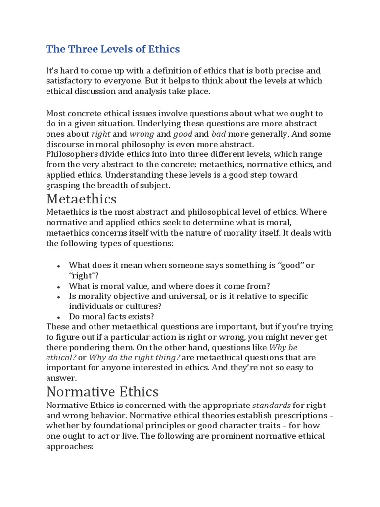 Levels of Ethics | PDF | Morality | Applied Ethics