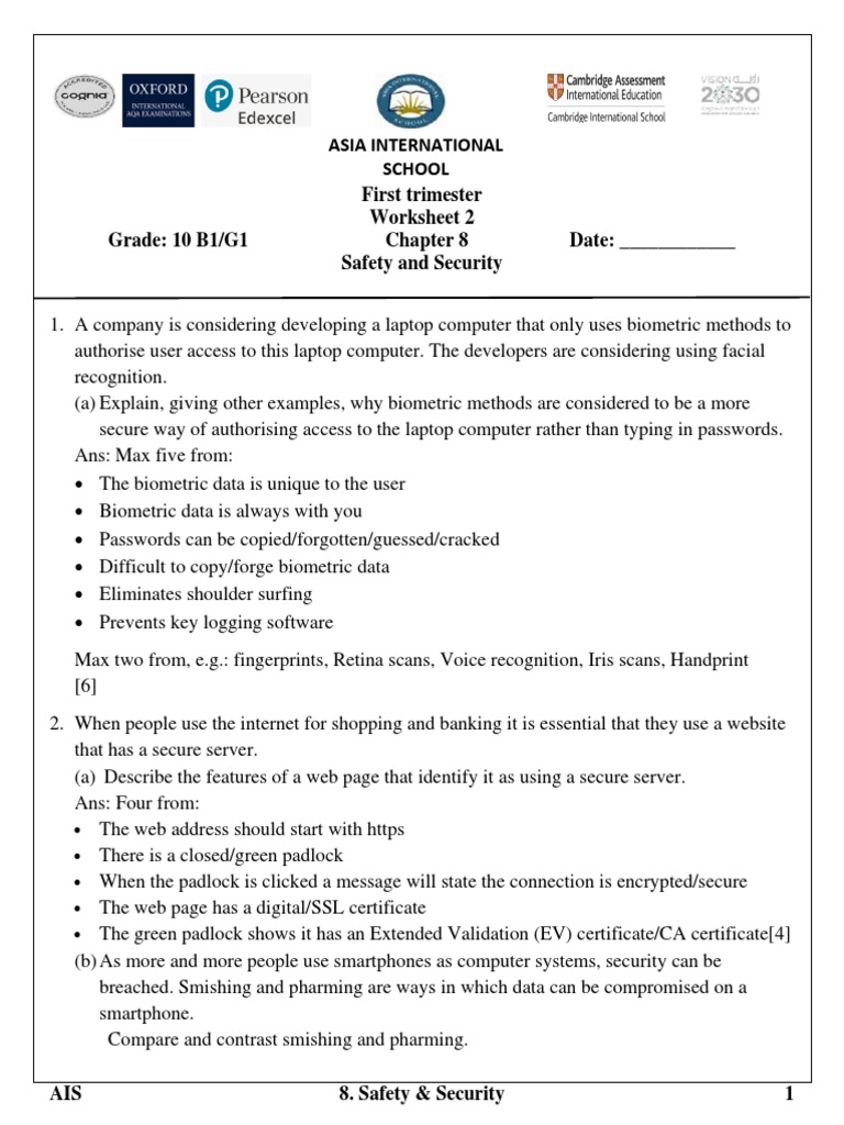Safety and Security Worksheet Answer 2 | PDF | Phishing | Computer Virus