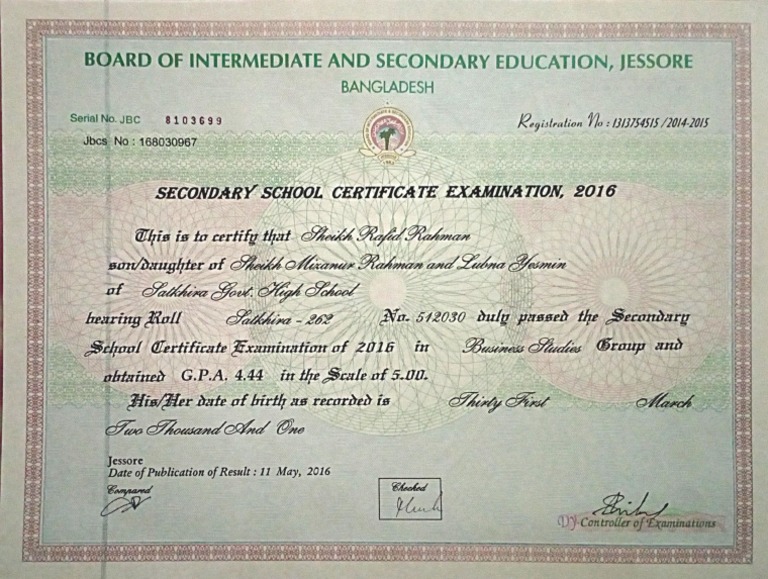 SSC Certificate | PDF