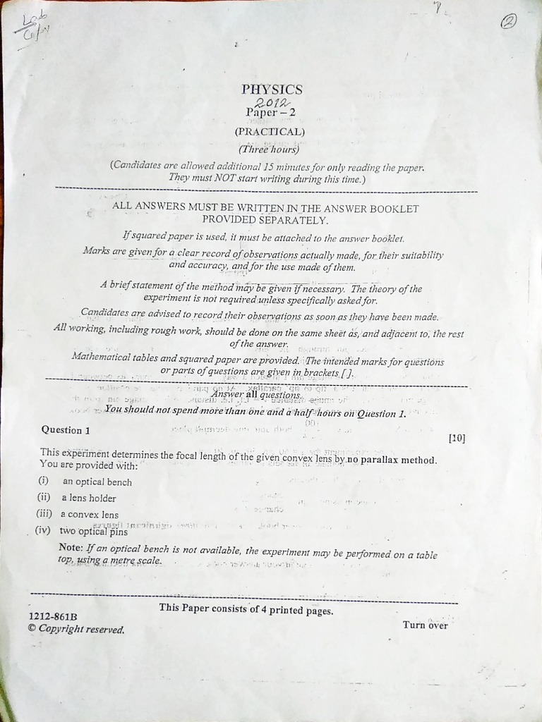 ISC Physics Practical 2012 | PDF