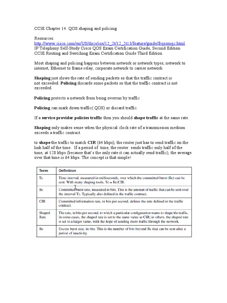 CCIE Chapter 14 QOS Shaping and Policing | PDF