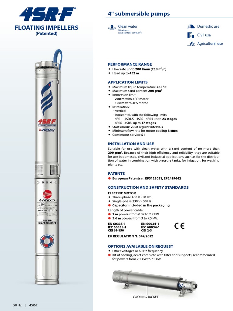 Floating Impellers: 4" Submersible Pumps | PDF | Pump | Electric Motor