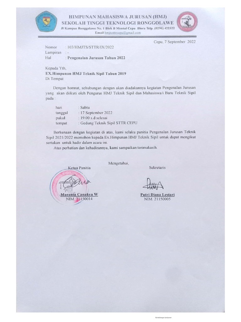 Surat Undangan Demisioner 2019 | PDF