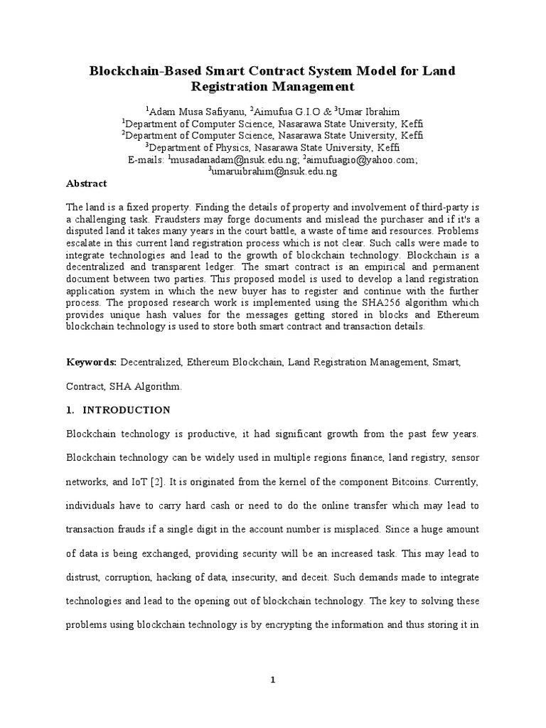 Blockchain Based Smart Contract System Model For Land Registration Management Pdf