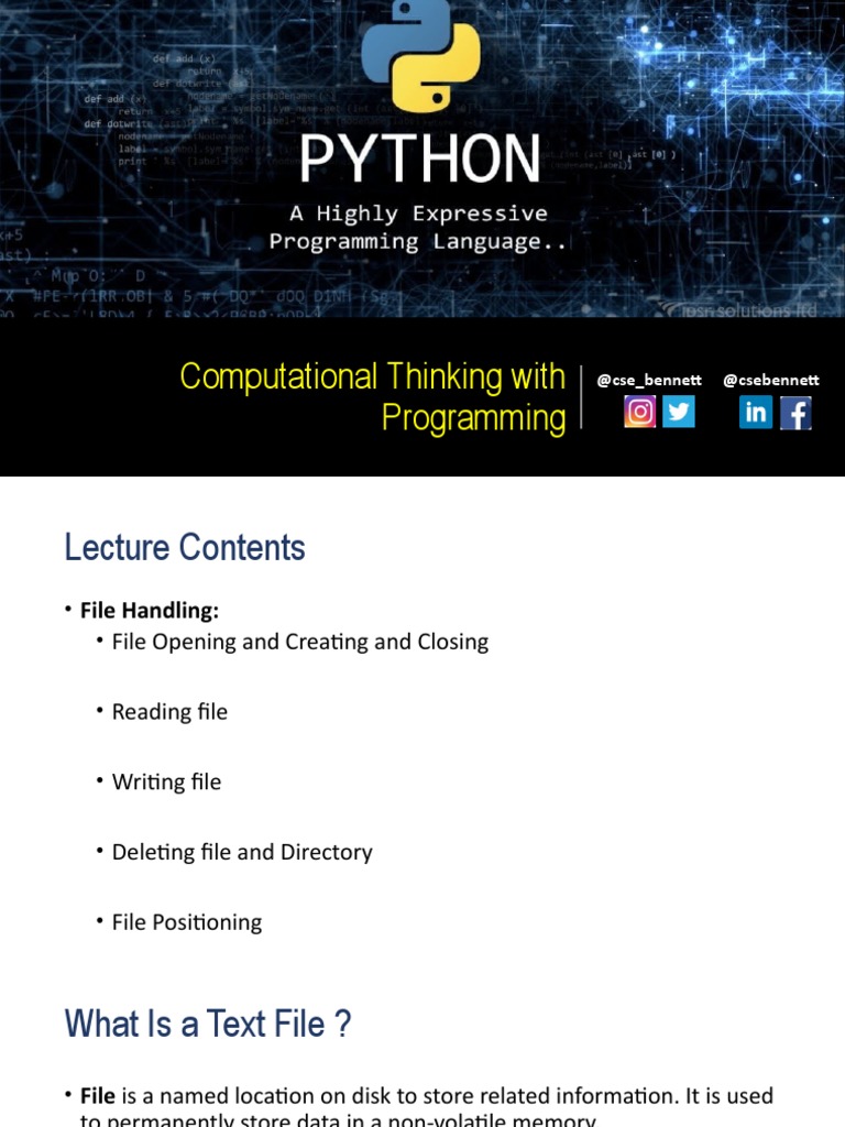 Lec 14. File Handling | PDF | Computer File | Text File