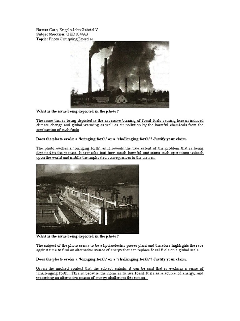 Photo Critiquing Exercise | PDF | Energy Development | Fuels