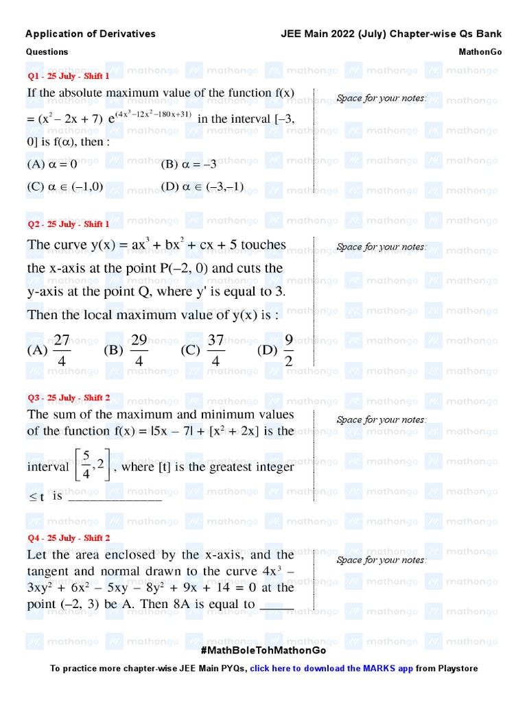 Jee Mains - 2022 Maths Chapter Wise-July Session | PDF | Mathematics ...