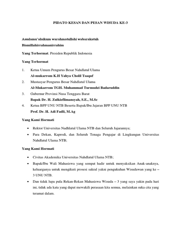 Contoh Pidato Kesan Dan Pesan Wisuda | PDF