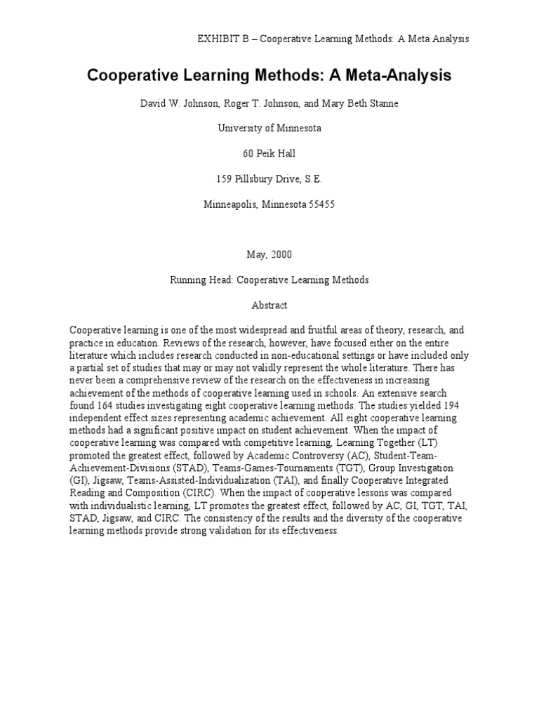 Abstract Cooperative Learning Methods A Meta-Analysis | PDF