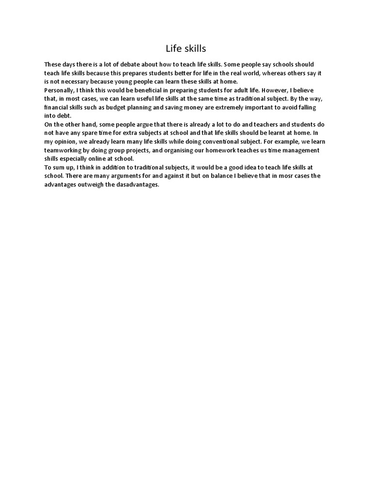 Teaching Life Skills in Schools: Pros & Cons | PDF | Career & Growth ...