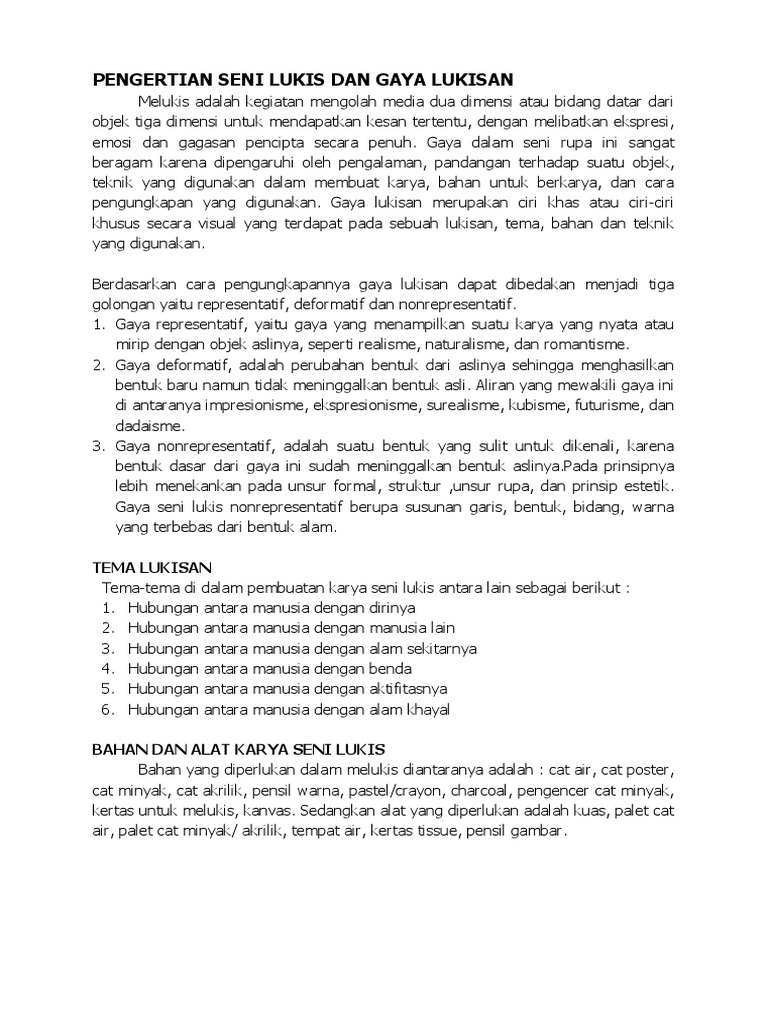 Seni Lukis Dan Gaya Lukisan | PDF