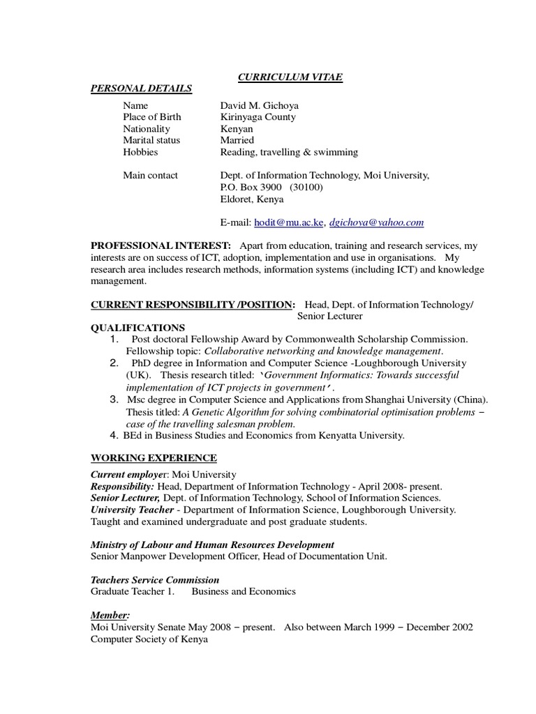 ICT and Academia Expert Profile | PDF | Kenya | Information And ...