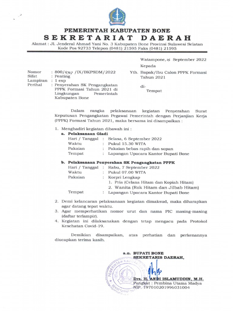 Surat Penerimaan SK PPPK Formasi 2021 1 | PDF