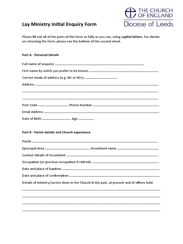 Lay Ministry Initial Enquiry Form 5 | PDF
