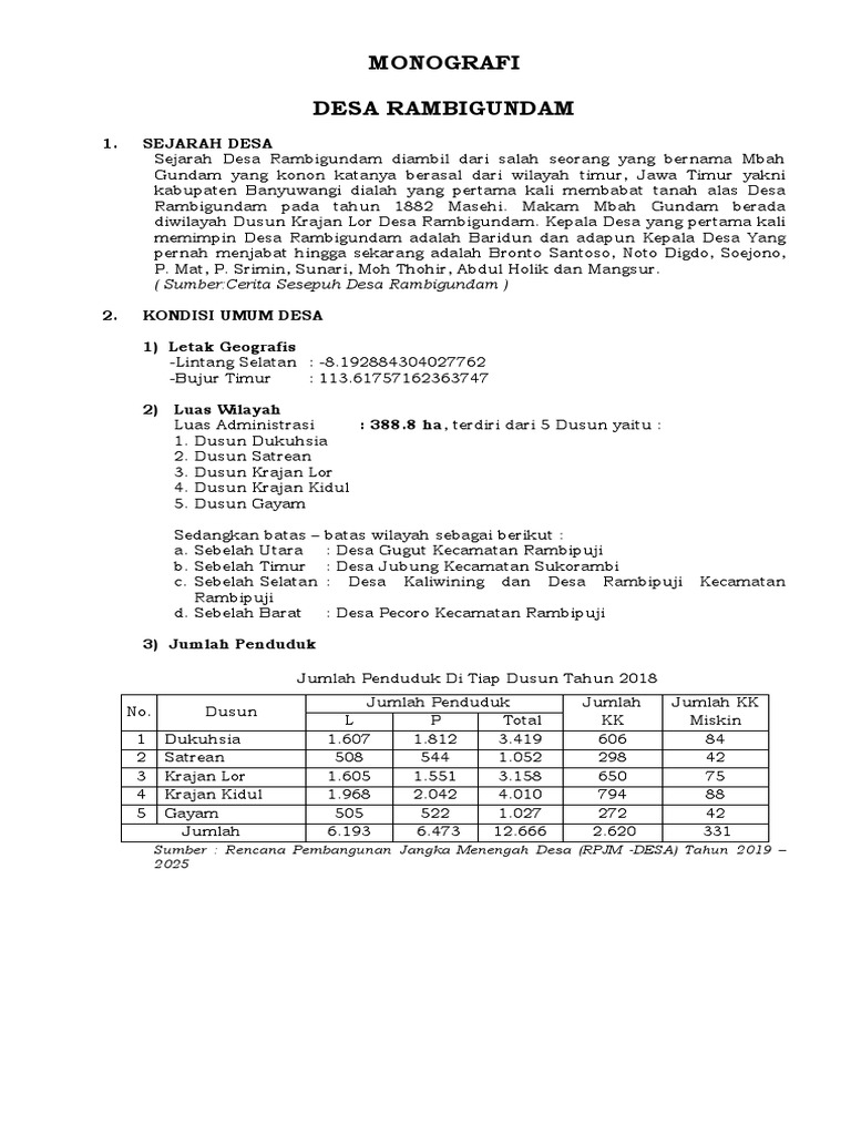 Monografi - Desa Rambigundam | PDF