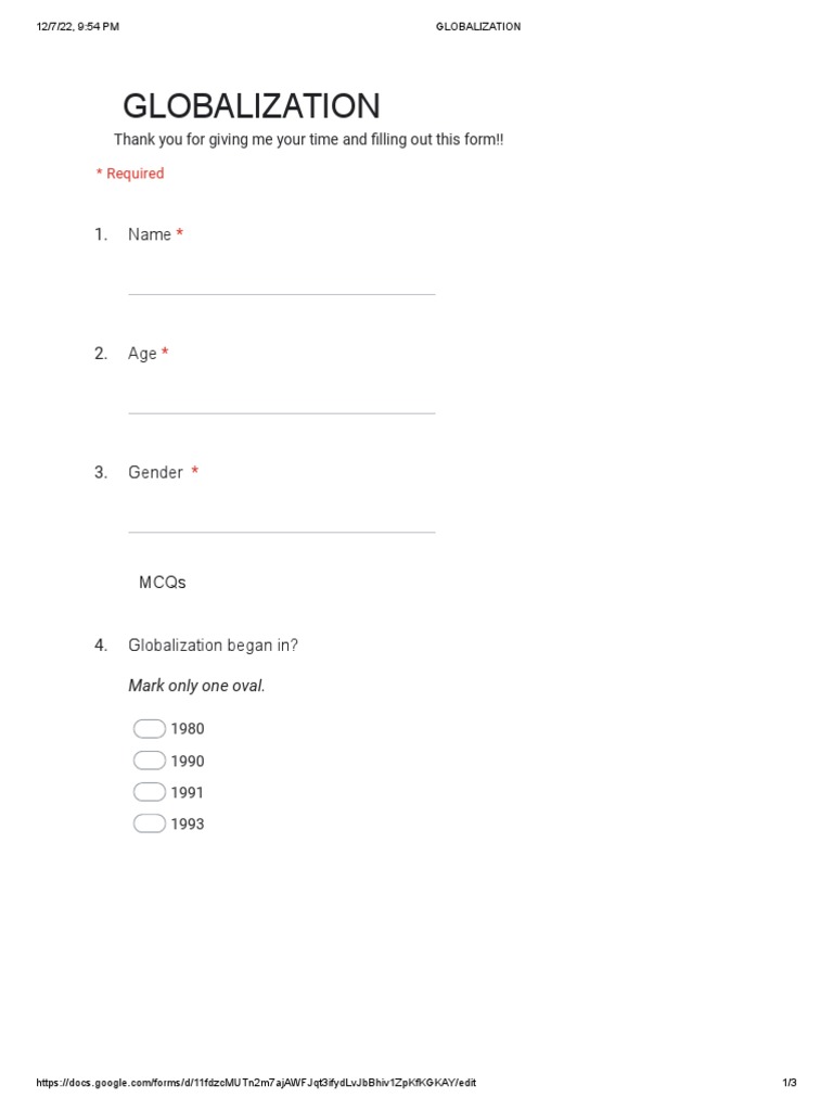 GLOBALIZATION - Google Forms | PDF | Globalization