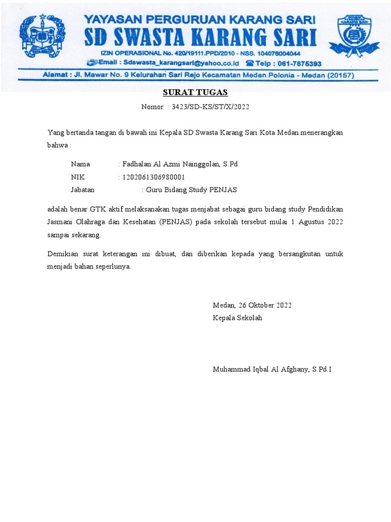 Surat Tugas PTK | PDF