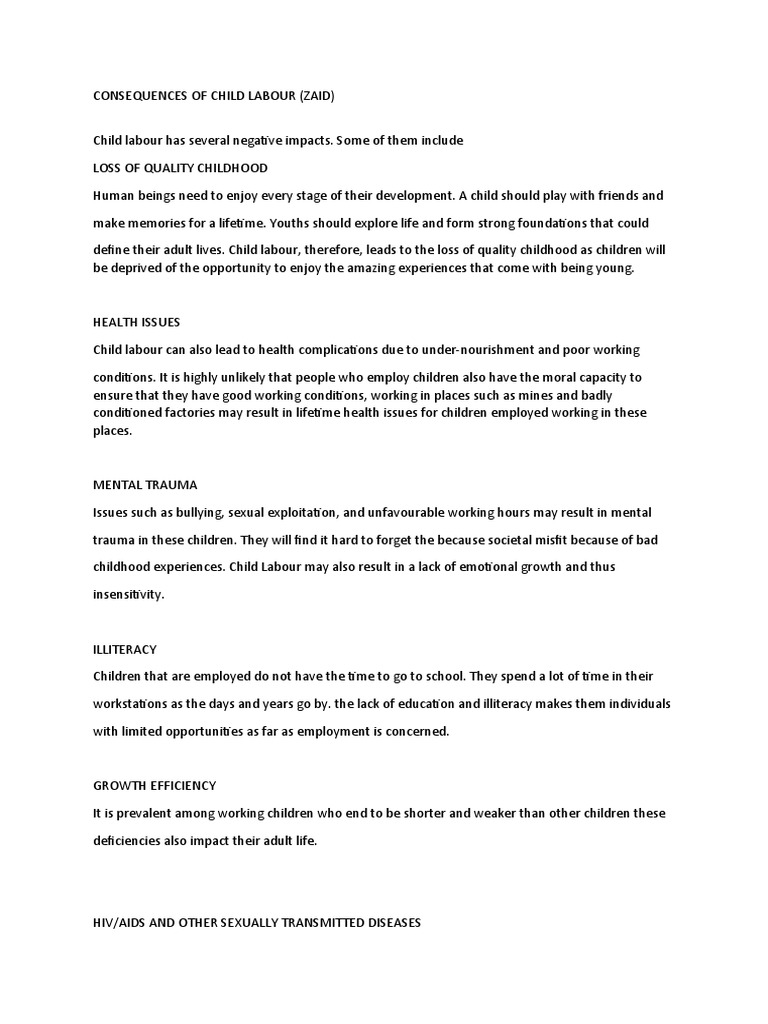 Consequences of Child Labour | PDF