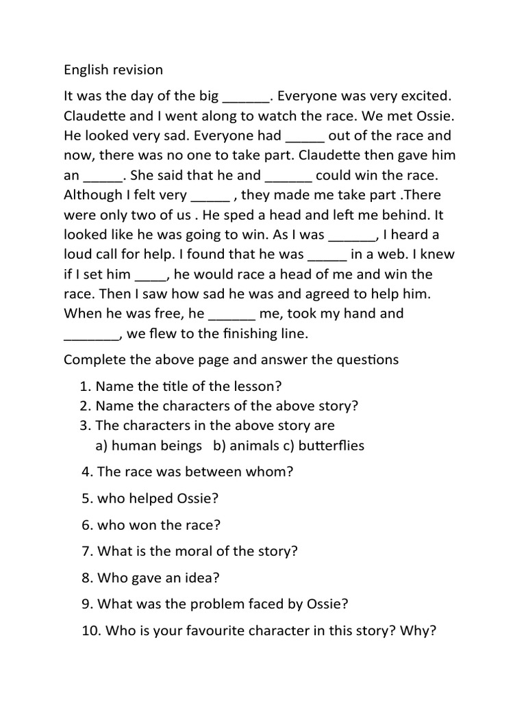 English Revision - The Big Race Comprehension | PDF