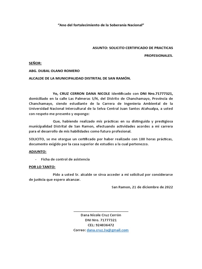 Solicitud de Certificado de Practicas | PDF