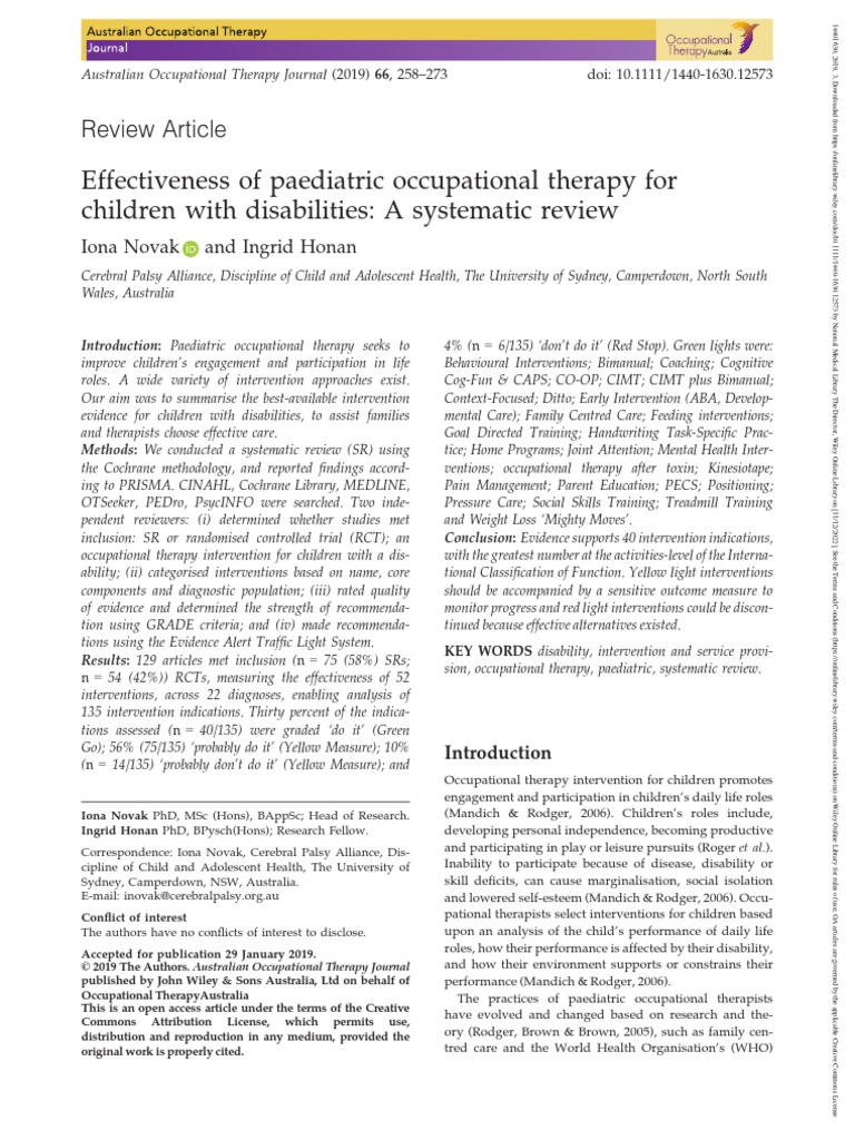 Aus Occup Therapy J - 2019 - Novak - Effectiveness of Paediatric ...