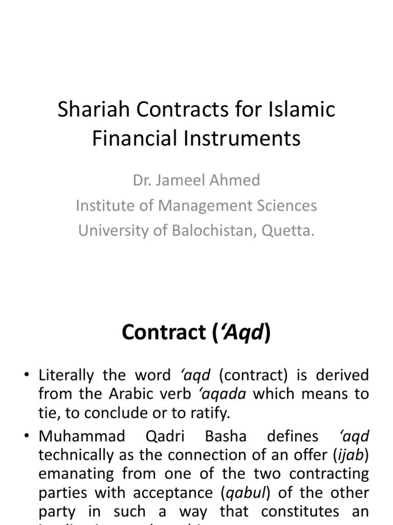 Lecture 8-11 Shariah Contracts For Islamic Financial Instruments | PDF ...