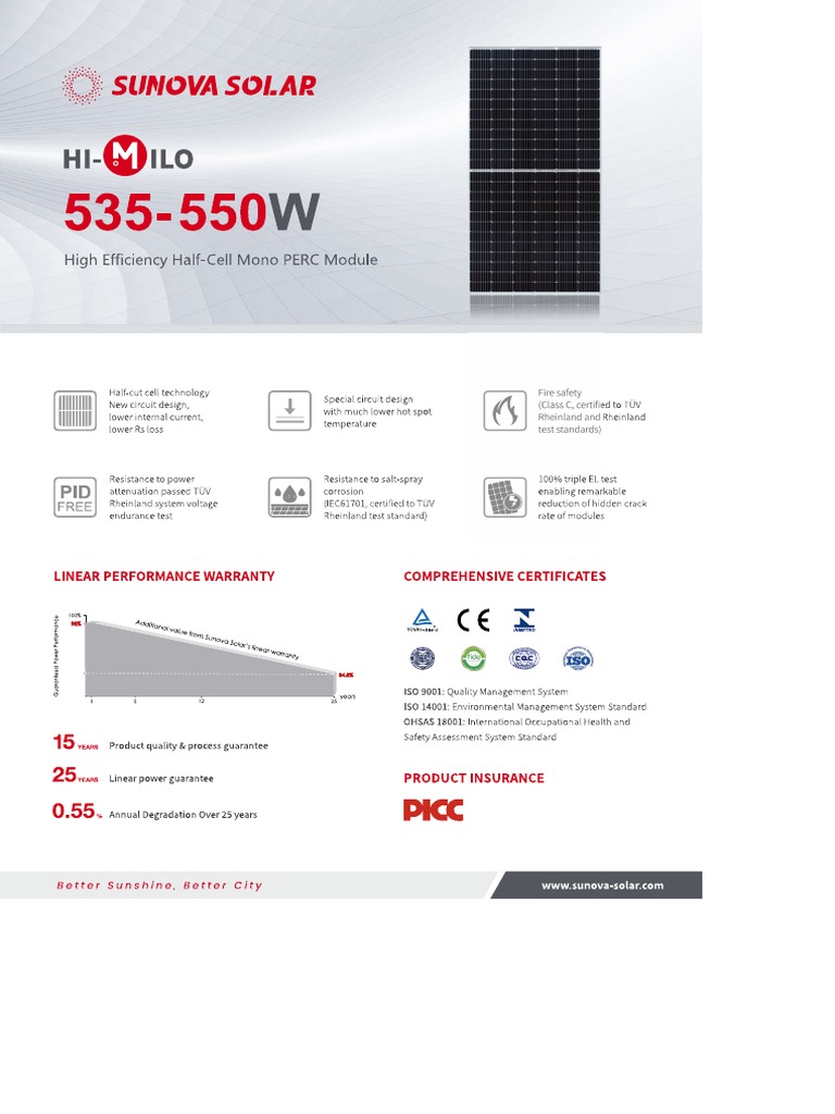 6 - Datasheet Painel Sunova SS-550-72MDH | PDF