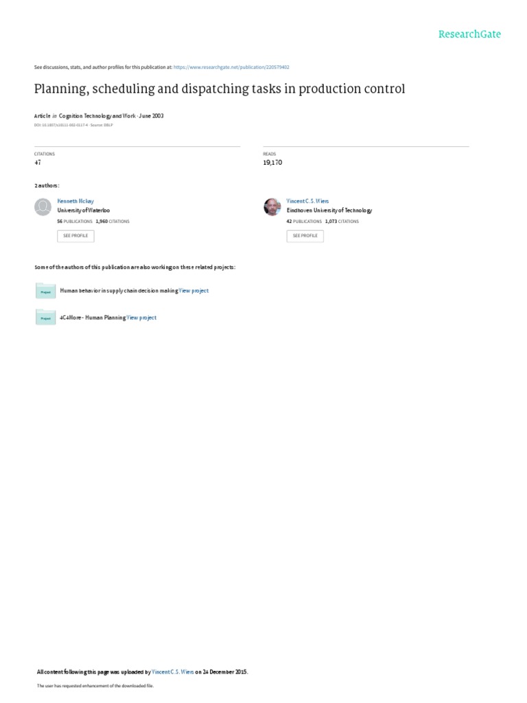 Planning, Scheduling and Dispatching Tasks in Production Control ...