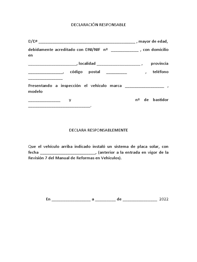 Declaracion Responsable ITV | PDF