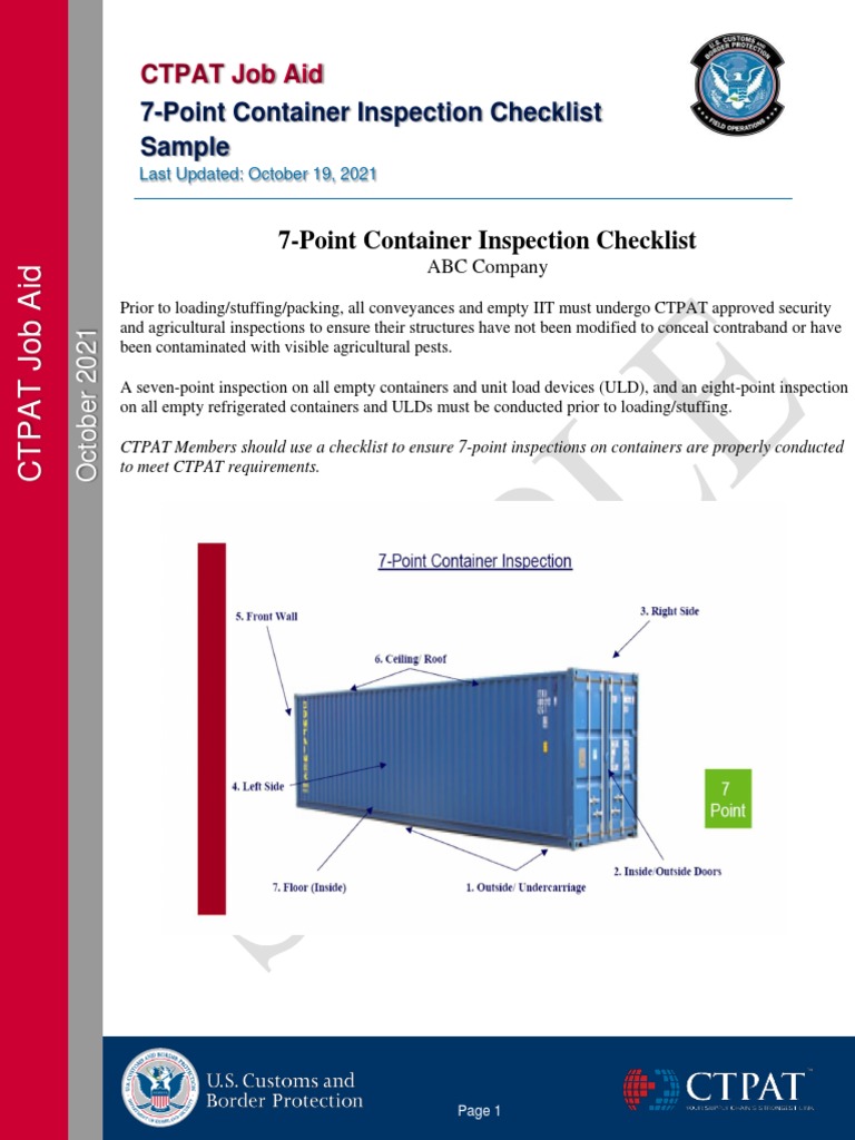 CTPAT Job Aid - 7-Point Container Inspection Checklist | PDF ...