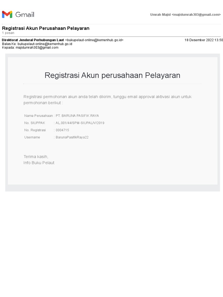 Registrasi Akun Perusahaan Pelayaran | PDF