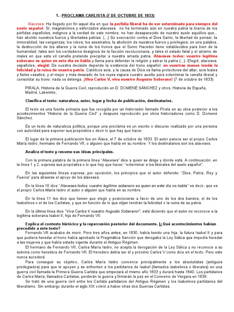 Proclama Carlista (7 de Octubre de 1833) | PDF